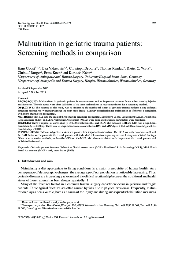 (PDF) Malnutrition in geriatric trauma patients: Screening methods in ...