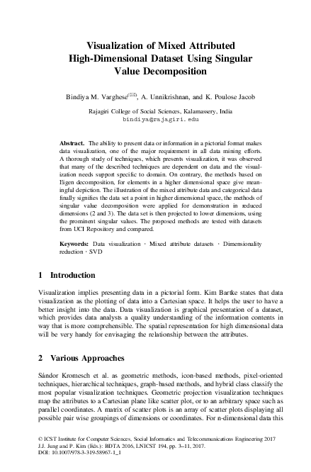 (PDF) Visualization of Mixed Attributed High-Dimensional Dataset Using Singular Value Decomposition