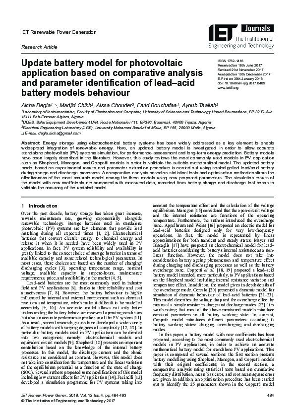 (PDF) Update battery model for photovoltaic application based on ...