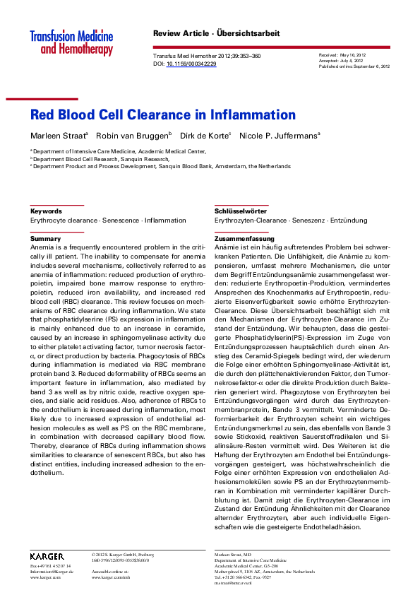 (PDF) Red Blood Cell Clearance in Inflammation