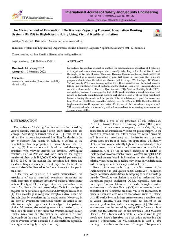 Pdf The Measurement Of Evacuation Effectiveness Regarding Dynamic Evacuation Routing System