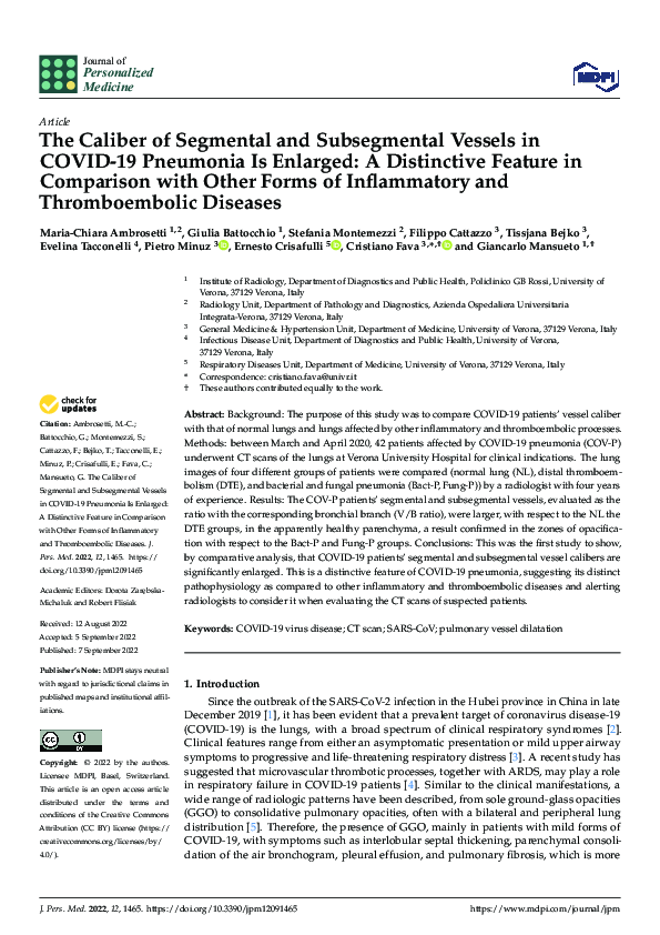 (PDF) The Caliber of Segmental and Subsegmental Vessels in COVID-19 Pneumonia Is Enlarged: A ...