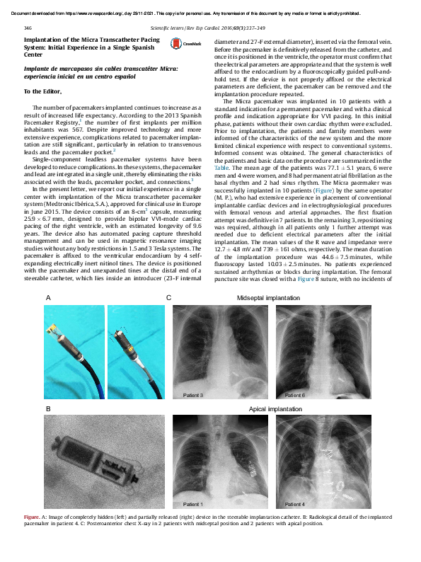 (PDF) Implantation of the Micra Transcatheter Pacing System: Initial ...