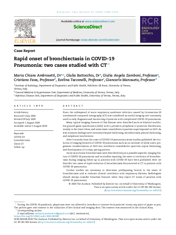 (PDF) Rapid onset of bronchiectasis in COVID-19 Pneumonia: two cases ...