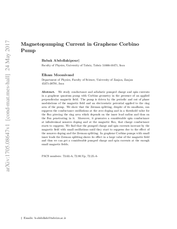 (PDF) Magnetopumping current in graphene Corbino pump