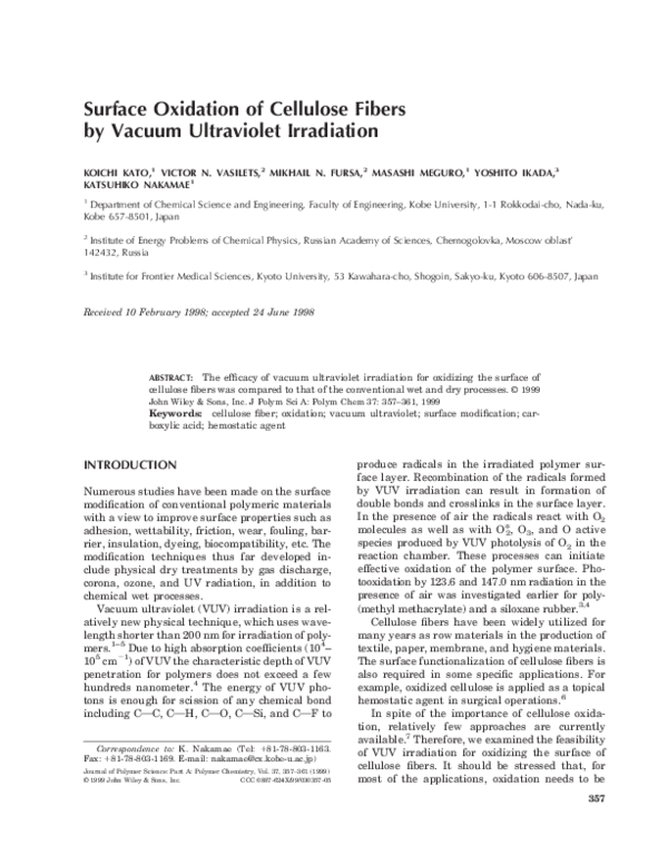 (PDF) Surface oxidation of cellulose fibers by vacuum ultraviolet ...