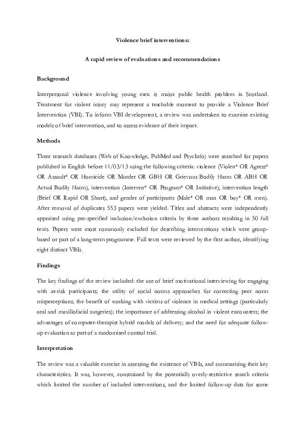 (PDF) Brief interventions for reducing violence: a rapid review of ...