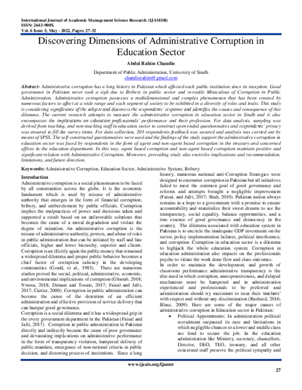 (PDF) Discovering Dimensions of Administrative Corruption in Education ...