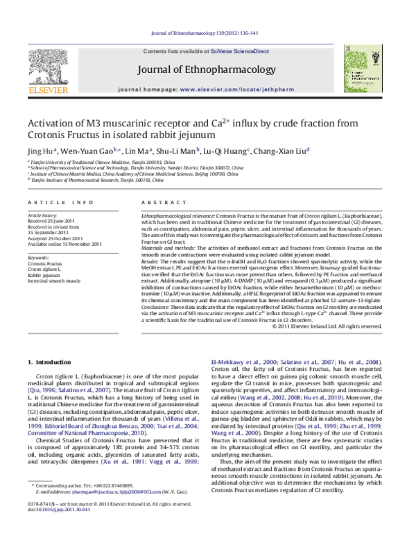 (PDF) Activation of M3 muscarinic receptor and Ca2+ influx by crude ...