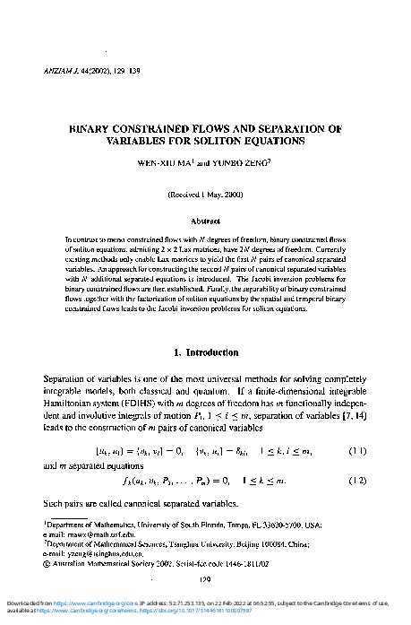 Pdf Binary Constrained Flows And Separation Of Variables For Soliton