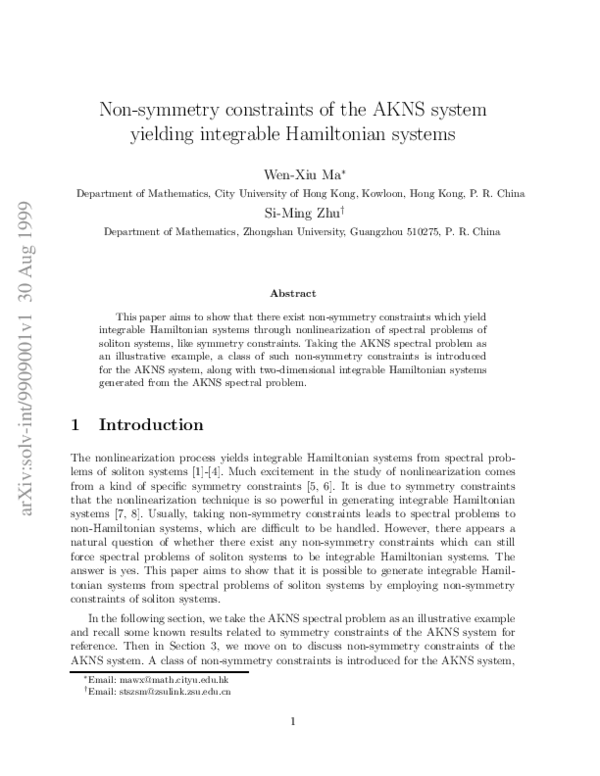Pdf Non Symmetry Constraints Of The Akns System Yielding Integrable