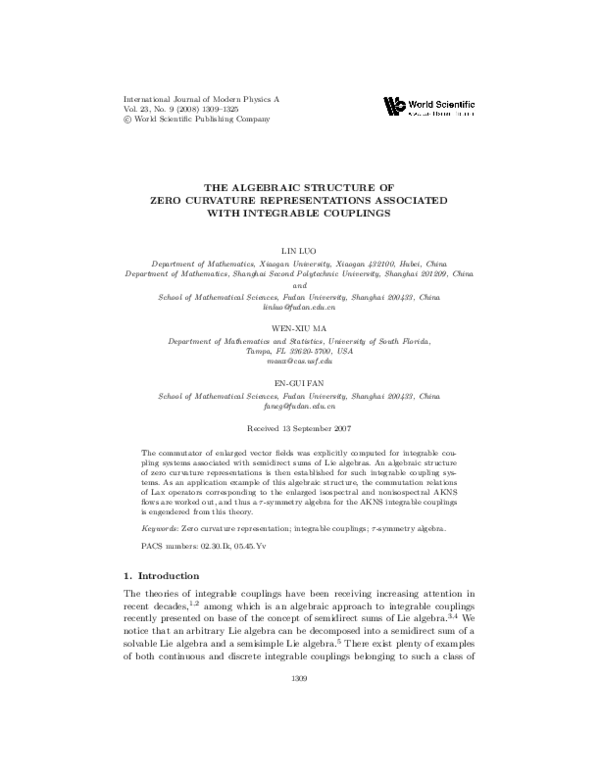 (PDF) The Algebraic Structure of Zero Curvature Representations ...