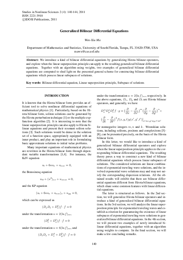Pdf Generalized Bilinear Differential Equations