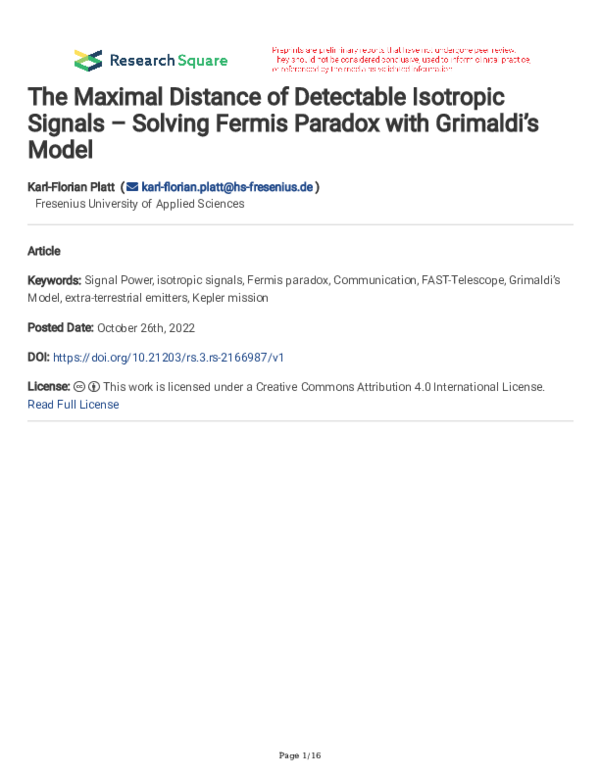 (PDF) The Maximal Distance of Detectable Isotropic Signals – Solving ...