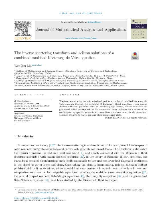 (PDF) The inverse scattering transform and soliton solutions of a ...