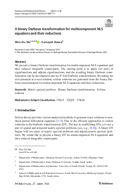(PDF) A binary Darboux transformation for multicomponent NLS equations ...