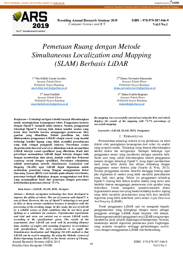 Pdf Pemetaan Ruang Dengan Metode Simultaneous Localization And Mapping Slam Berbasis Lidar