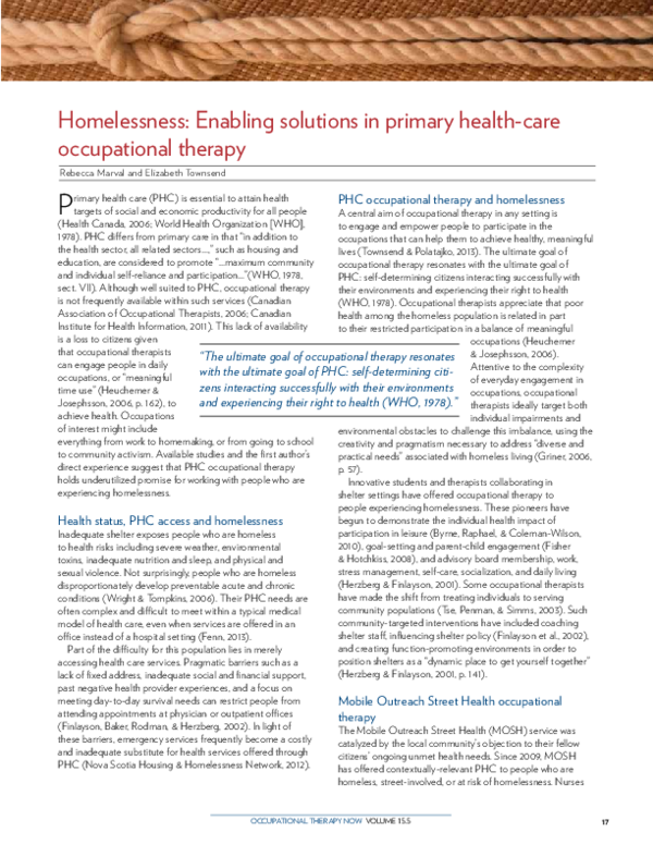 (PDF) Homelessness: Enabling solutions in primary health-care ...