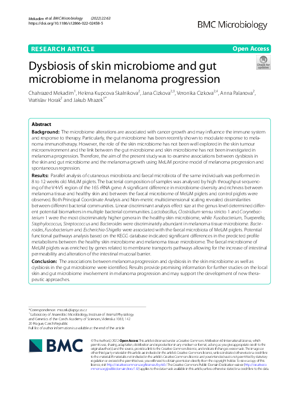 (PDF) Dysbiosis of skin microbiome and gut microbiome in melanoma progression