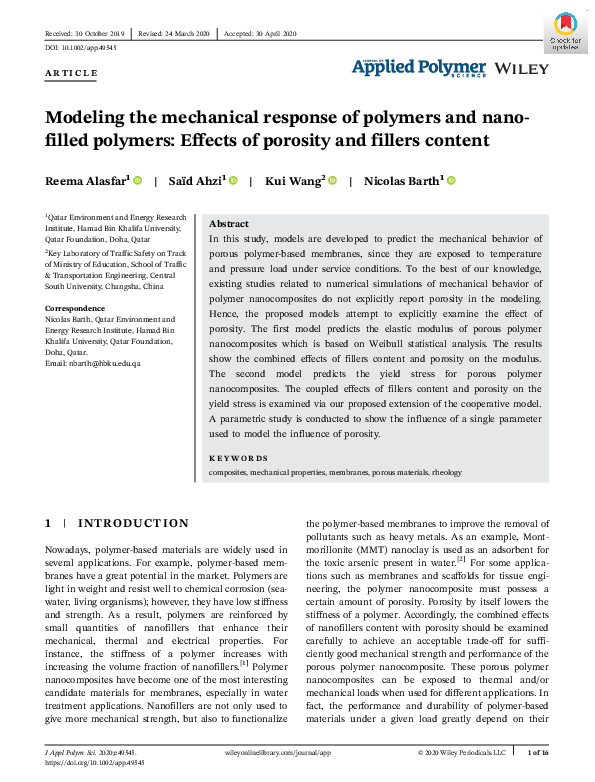 (PDF) Modeling the mechanical response of polymers and nano‐filled polymers: Effects of porosity ...