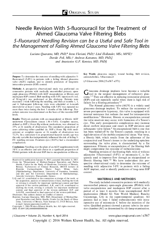(PDF) Needle Revision With 5-fluorouracil for the Treatment of Ahmed ...