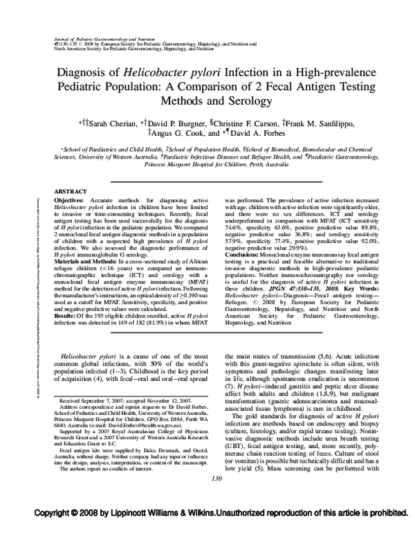 (PDF) Diagnosis of Helicobacter pylori Infection in a High-prevalence Pediatric Population: A ...
