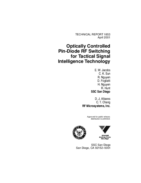 (PDF) Optically Controlled Pin-Diode RF Switching for Tactical Signal Intelligence Technology