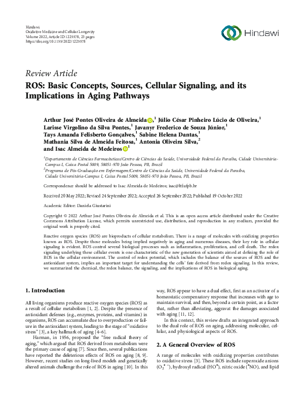 (PDF) ROS: Basic Concepts, Sources, Cellular Signaling, and its ...