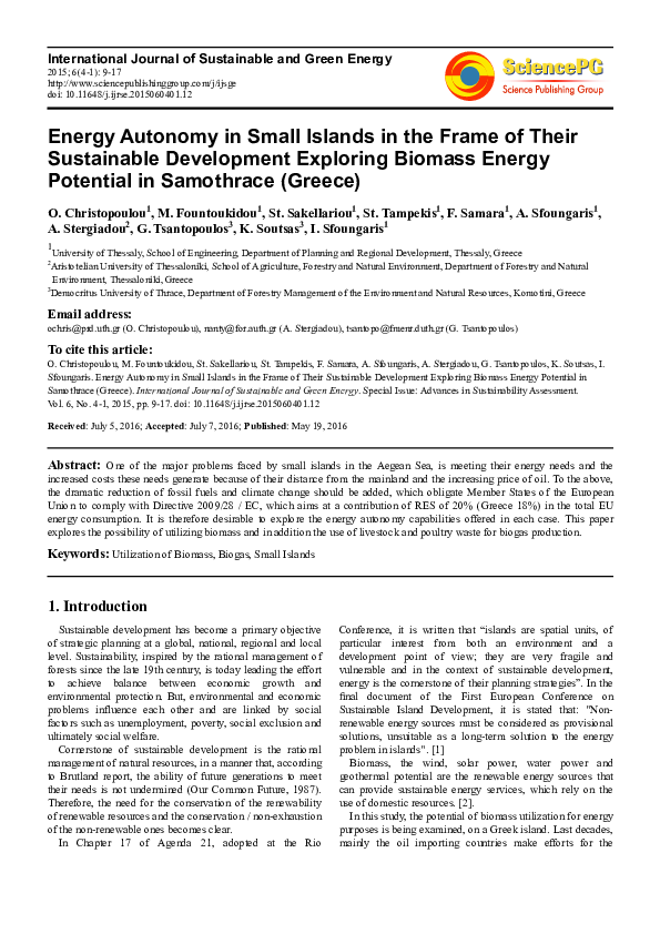 (PDF) Energy Autonomy in Small Islands in the Frame of Their ...