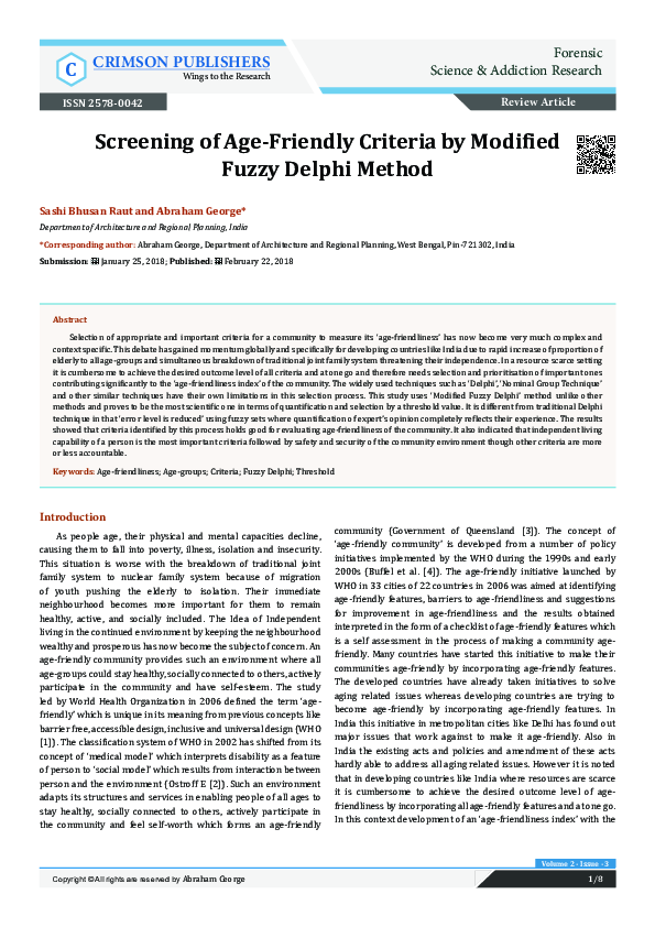 (PDF) Screening of Age-Friendly Criteria by Modified Fuzzy Delphi Method