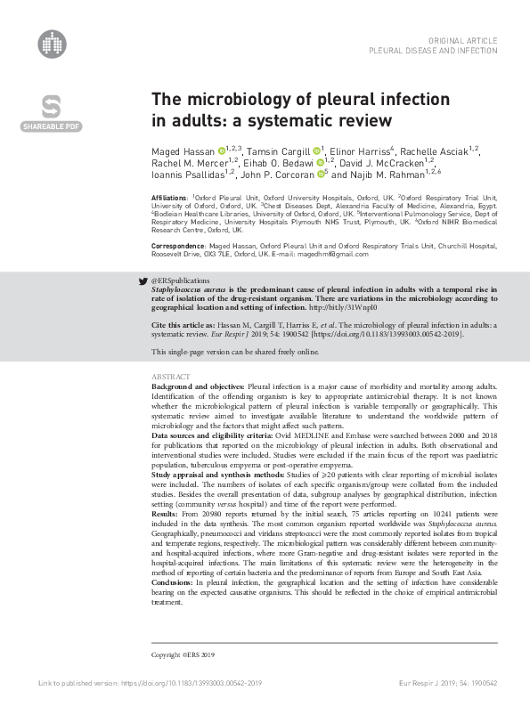 (PDF) The microbiology of pleural infection in adults: a systematic review