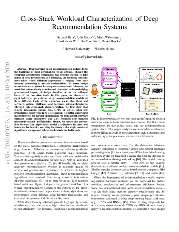 (PDF) Cross-Stack Workload Characterization of Deep Recommendation Systems