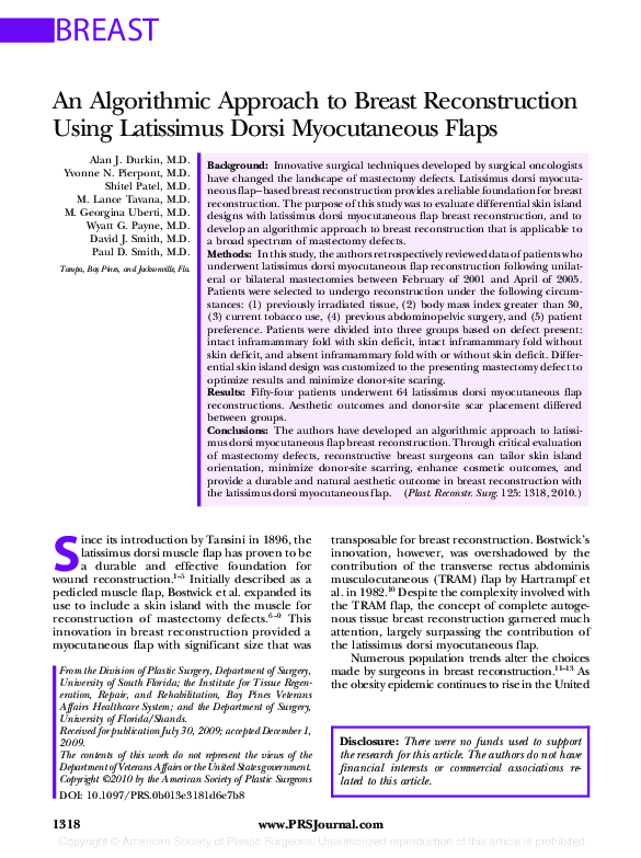 (PDF) An Algorithmic Approach to Breast Reconstruction Using Latissimus ...