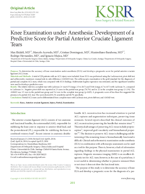(PDF) Knee Examination under Anesthesia: Development of a Predictive ...