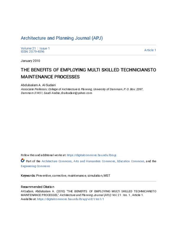 (PDF) The Benefits of Employing Multi Skilled Techniciansto Maintenance ...