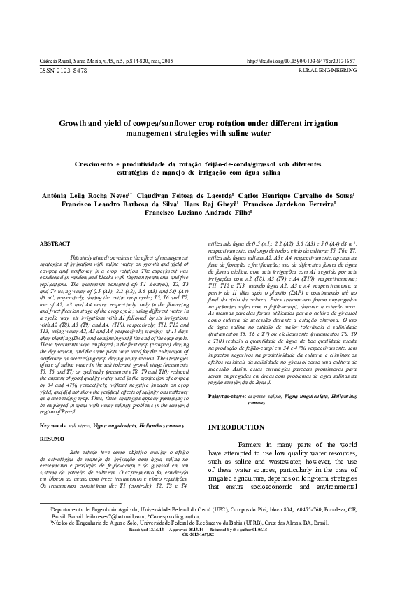 (PDF) Growth and yield of cowpea/sunflower crop rotation under ...