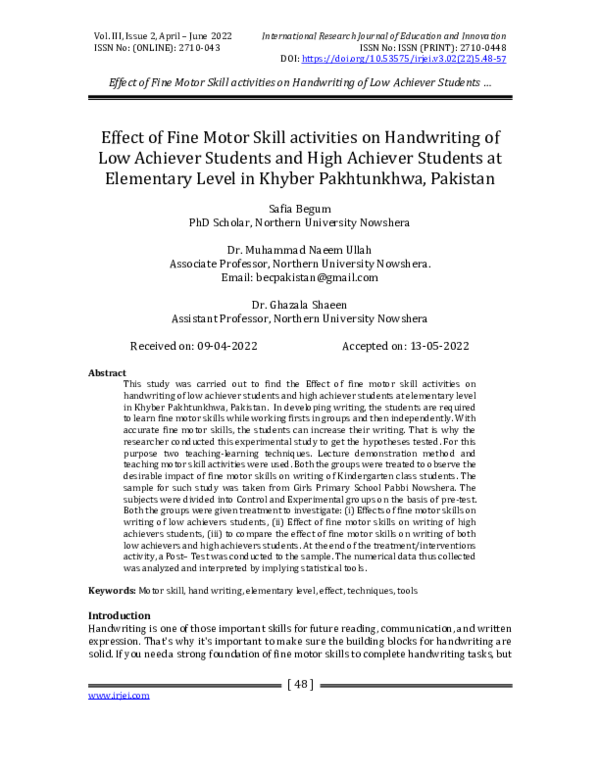 (PDF) Effect of Fine Motor Skill activities on Handwriting of Low ...