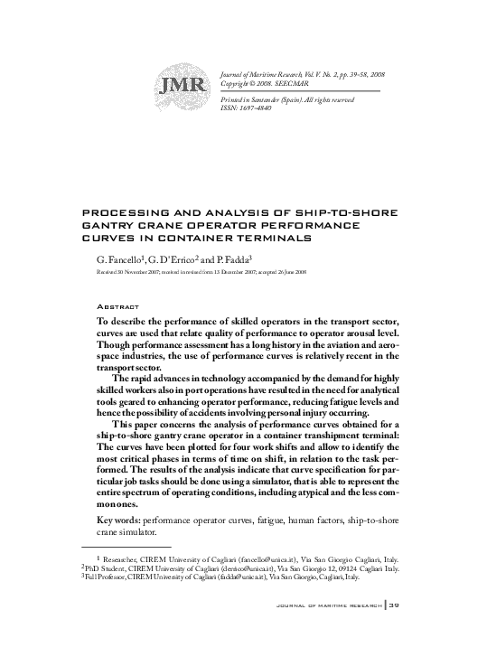 (PDF) Processing and analysis of ship-to-shore gantry crane operator performance curves in ...
