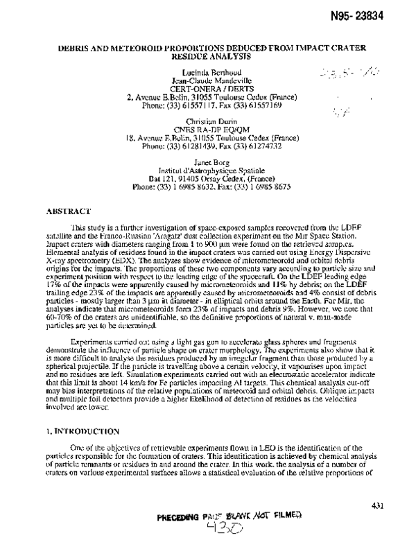 (PDF) Debris and meteoroid proportions deduced from impact crater ...
