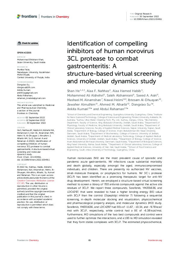 (PDF) Identification of compelling inhibitors of human norovirus 3CL protease to combat ...