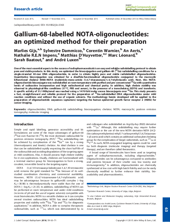 (PDF) Gallium-68-labelled NOTA-oligonucleotides: an optimized method ...