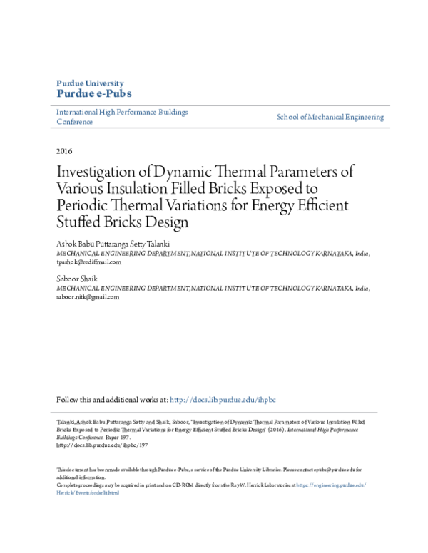 (PDF) Investigation of Dynamic Thermal Parameters of Various Insulation Filled Bricks Exposed to ...
