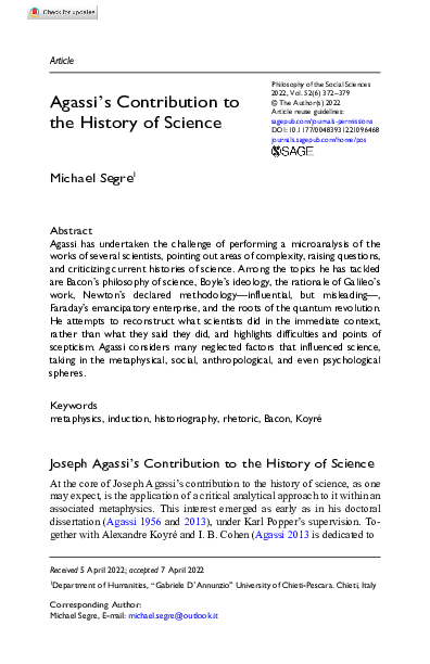 (PDF) Agassi's Contribution to the History of Science