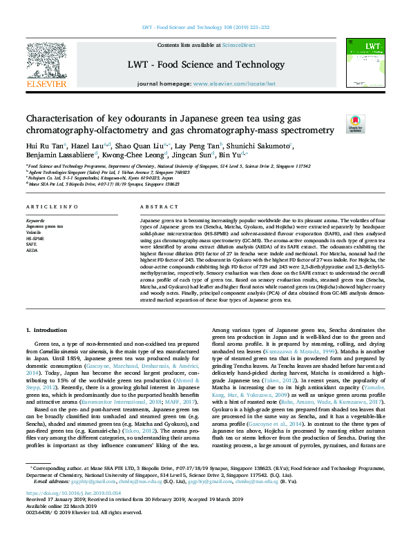 (PDF) Characterisation of key odourants in Japanese green tea using gas ...