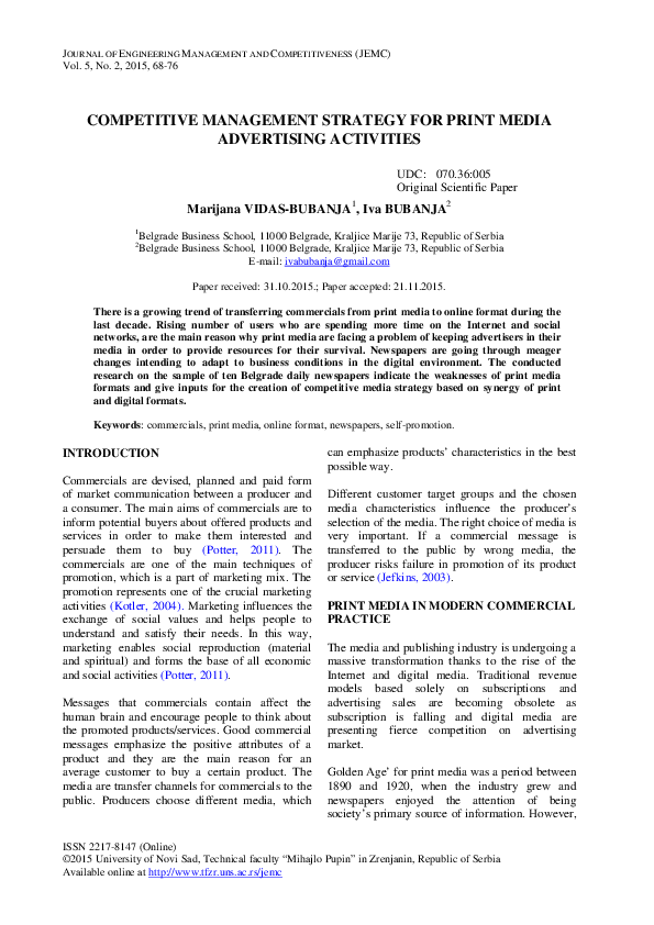 (PDF) Competitive management strategy for print media advertising ...