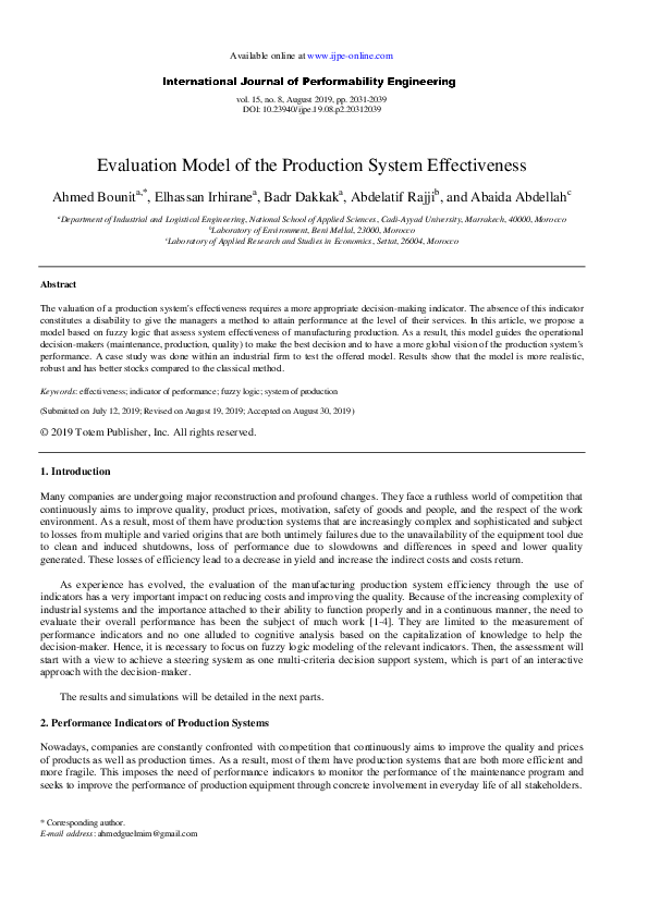 (PDF) Evaluation Model of the Production System Effectiveness