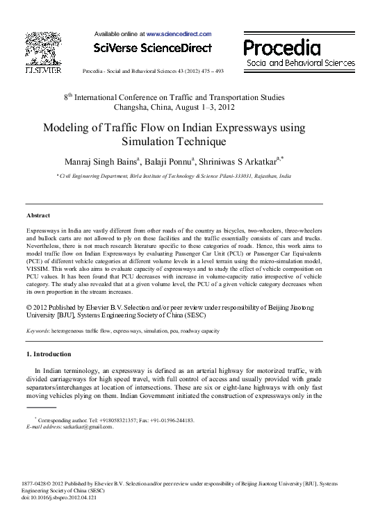 (PDF) Traffic Flow Modeling on Indian Expressways