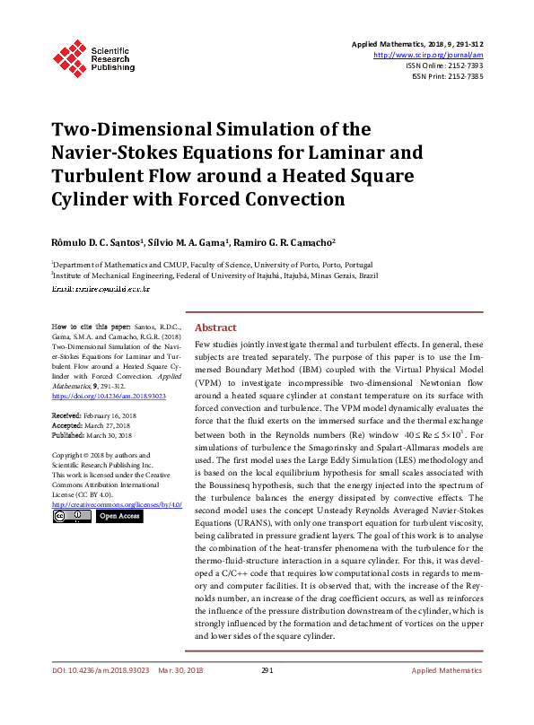 (PDF) Two-Dimensional Simulation of the Navier-Stokes Equations for ...