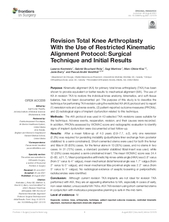 (PDF) Revision Total Knee Arthroplasty With the Use of Restricted Kinematic Alignment Protocol ...