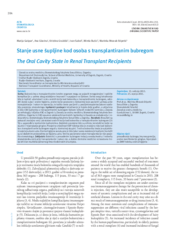 (PDF) The Oral Cavity State in Renal Transplant Recipients